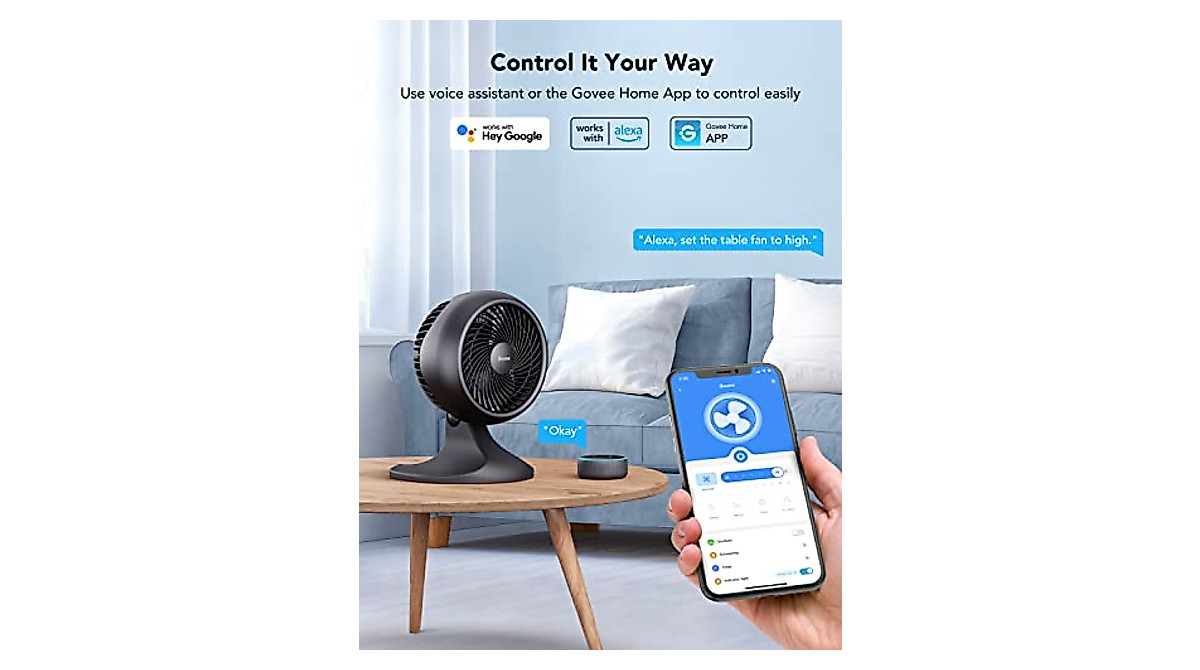 Govee Table Fan for Bedroom - Quiet Desk Air Circulator with Smart Control