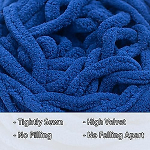 BATELO Blanket Yarn, Thick Chenille Yarn for Crocheting & Knitting, 6 Super Bulky, 3.30z/100g, 50yd/45m - Navy