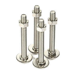 1/4-20 x 4 Hex Head Bolts with Hex Nuts and Thick Flat & Lock Washers, Fully Threaded, Stainless Steel 18-8, Plain Finish, 8 Sets