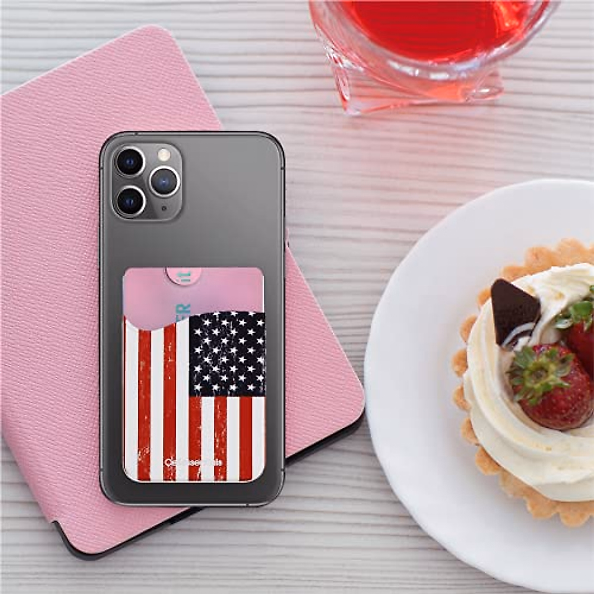 USA Merchant - Cellessentials Redesigned Card Holder - Silicone Stick on Cell Phone Wallet with Pocket for Credit Card ID Business Card - iPhone Android & Smartphones (American Flag/Thin Blue Line)