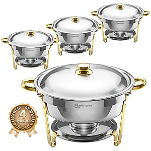 Chafing Dishes for Buffet 4 Pack, 6QT Round Chafing Dishes for Buffet [Elegant Gold and Silver Colors] Stainless Steel Chafing Dish Buffet Set for Any Party