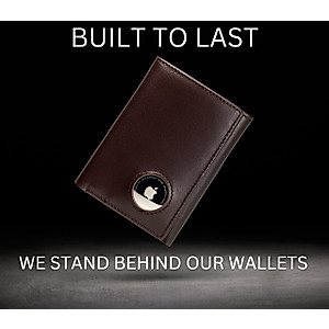 Stealth Mode Men's Leather Trifold Wallet with Airtag Holder and RFID Blocking (Coffee)