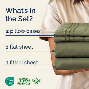 Queen Size 4 Piece Sheet Set - Comfy Breathable & Cooling Bed Sheets Set - Hotel Luxury Bedding for Women, Men, Kids & Teens - Deep Pockets, Easy-Fit, Super Soft & Wrinkle Free - Oeko-Tex - Sage Green