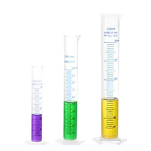 uxcell Plastic Graduated Cylinder, 50ml 100ml 250ml Measuring Cylinder, Double-Sided Metric Marking, Clear Hex Base, 3 in 1 Set
