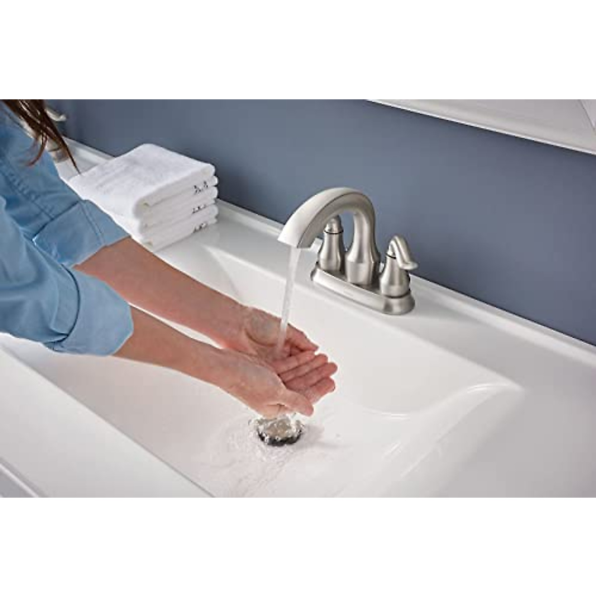 Moen Hamden Spot Resist Brushed Nickel Two-Handle 4-inch Centerset Bathroom Faucet, 84300SRN