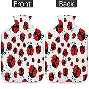 Red Ladybug Hot Water Bottle with Cover 2L, Ladybug PVC Hot Water Bag for Hand Feet Warmer, Pain Relief,Hot Compress and Cold Therapy
