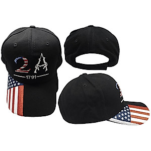 Trade Winds 2A 2nd Amendment 1791 USA Flag On Bill Black White 100percent Cotton Adjustable Embroidered Hat Cap,Multi , One Size