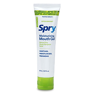 Spry Xylitol Dry Mouth Gel, Natural, Long Lasting Mint Free and Sugar Free Mouth Moisturizer for Dry Mouth Relief, Spearmint Flavor, 2 oz