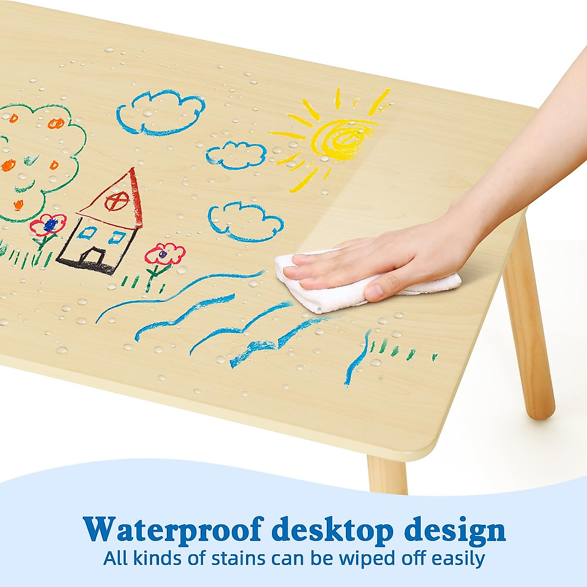 OOOK Kids Wood Table and Chair Set - Including 2 Animal Chairs - Waterproof Desktop - Adorable Toddler Table Chairs Set for Eating, Snack Time and Play Games