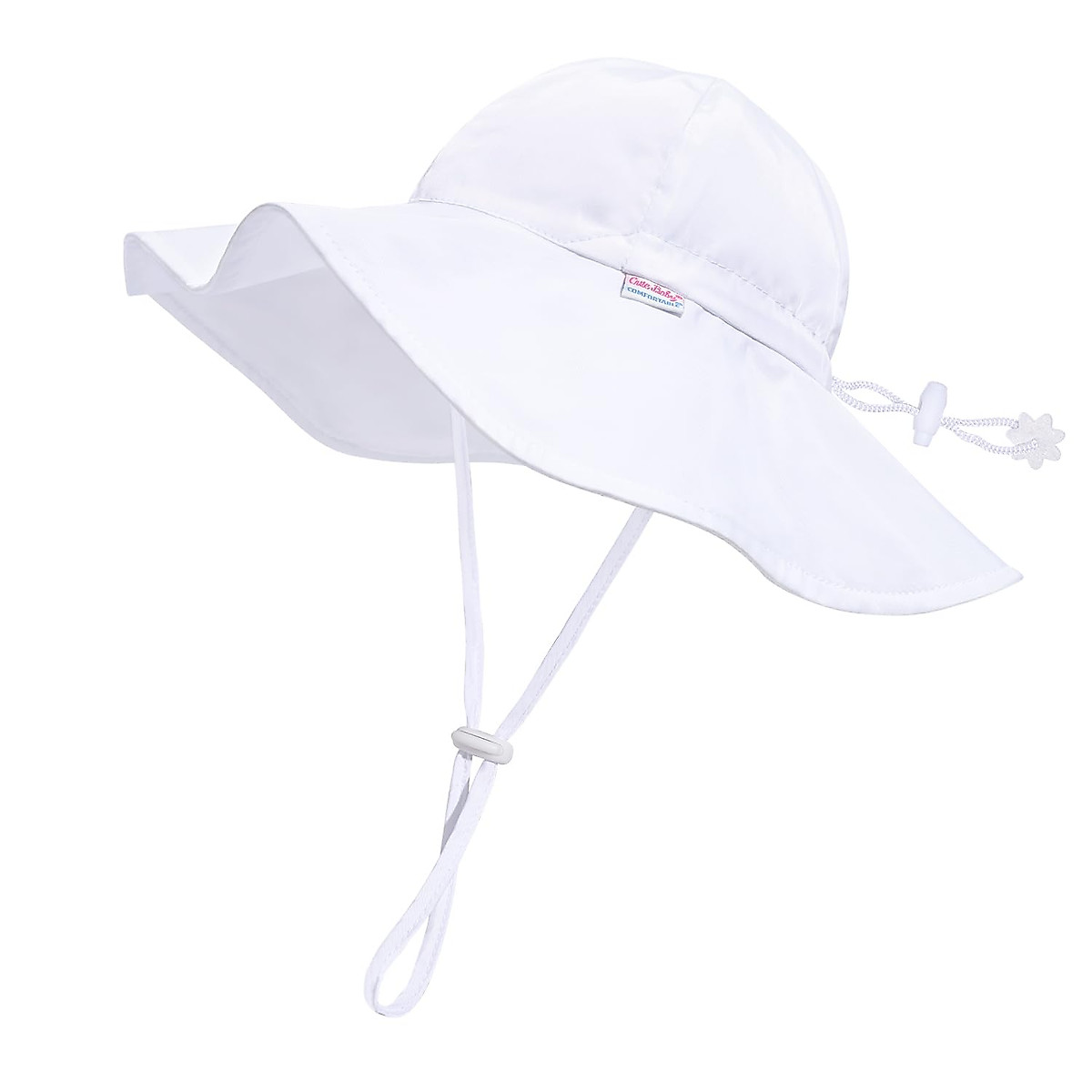 Unisex Baby Sun Hat with UPF 50+ Outdoor Adjustable Beach Hat,Baby Girl Wide Brim Bucket Hats for Infant Toddler Little Boy (0-6 Months) White