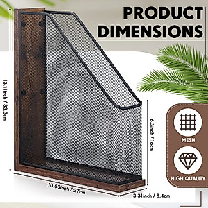 Perkoop 2 Pcs Mesh Magazine File Holder Metal Wooden Magazine File Holder Antique Mesh Wire File Organizer Desktop Magazine Rack Metal Desk Organizer for Document Folder School Office File Storage