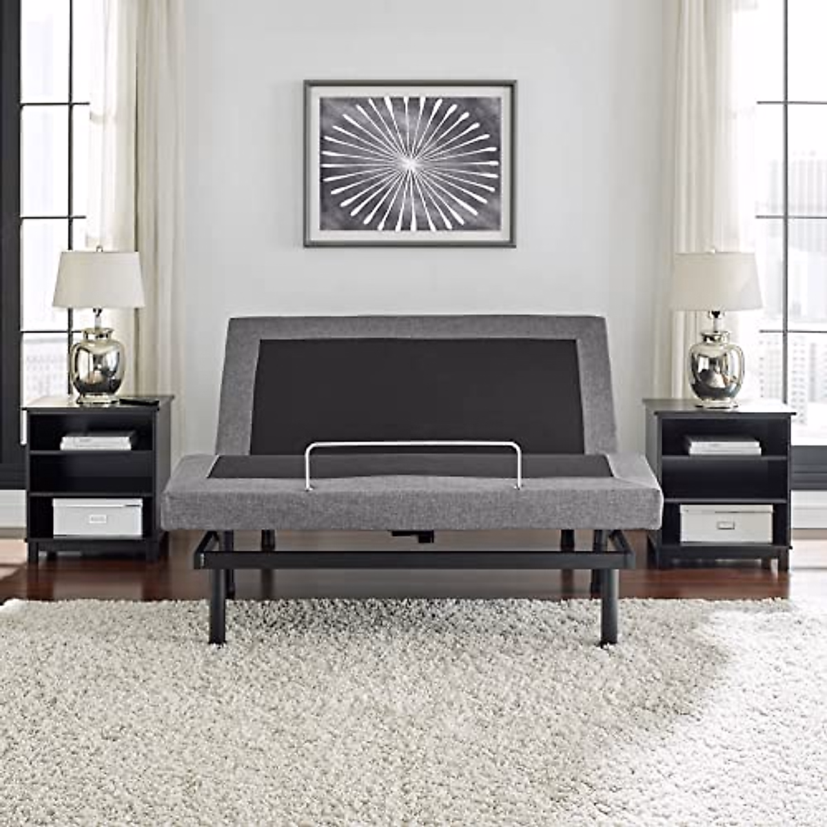 Adjustable Comfort Upholstered Adjustable Bed Base with Massage, Wireless Remote, Three Leg Heights, and USB Ports-Ergonomic, Full, Black