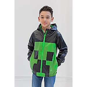 Minecraft Creeper Big Boys Zip Up Raincoat Jacket Black 18-20