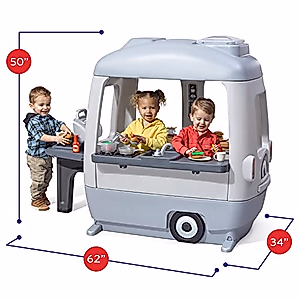 Step2 Adventure Camper Playhouse – Kids Outdoor Playhouse with Realistic Camper Toy Features for Playing Camping, Food Truck, Restaurant and More