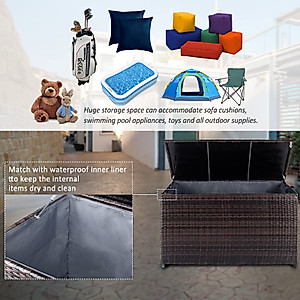 Polar Aurora Outdoor Large 150 Gallons Wicker Waterproof Lockable Storage Container Deck Box w/waterproof Inner Liner, Lid, Handle and Wheels for Patio, Porch, Garden, Yard, can Store Cushions, Garden Tools, Pool Accessories (Brown)