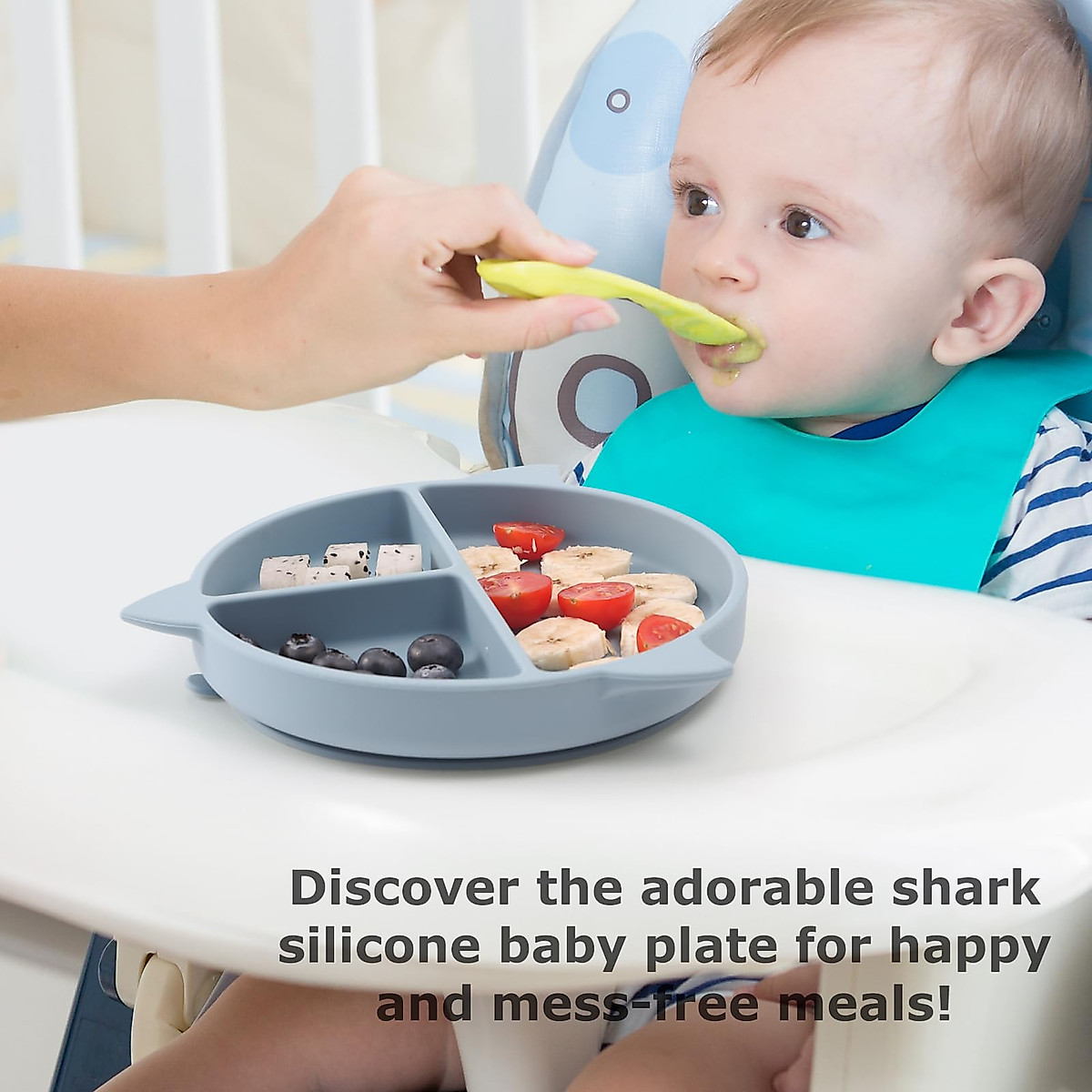 Andy Bear Suction Plates for Baby Silicone Plates Divided, Baby Led Weaning Supplies, Silicone Baby Plates for Toddler, Baby Dishes, BPA Free (Deep Sky)