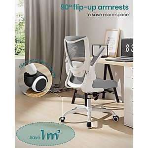 MUXX.STIL Office Chair, Ergonomic Desk Chair with Adjustable Lumbar Support and Flip up Armrest, Breathable Mesh Computer Chair for Home Office, Gray