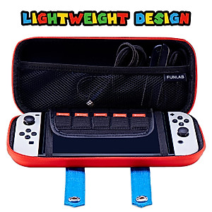 FUNLAB Switch Case Compatible with Switch/Switch OLED, Cute Portable Switch Carrying Case with 10 Game Holders - Red