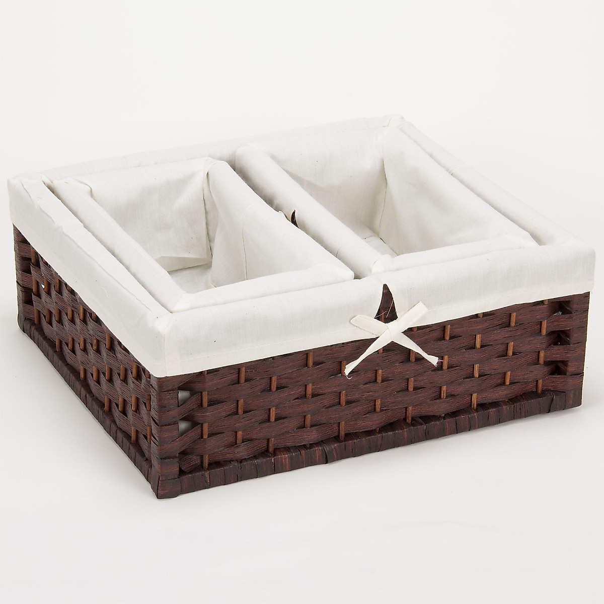 Household Essentials ML-7022 Set of Three Wicker Storage Baskets with Removable Liners | Paper Rope Black Stain