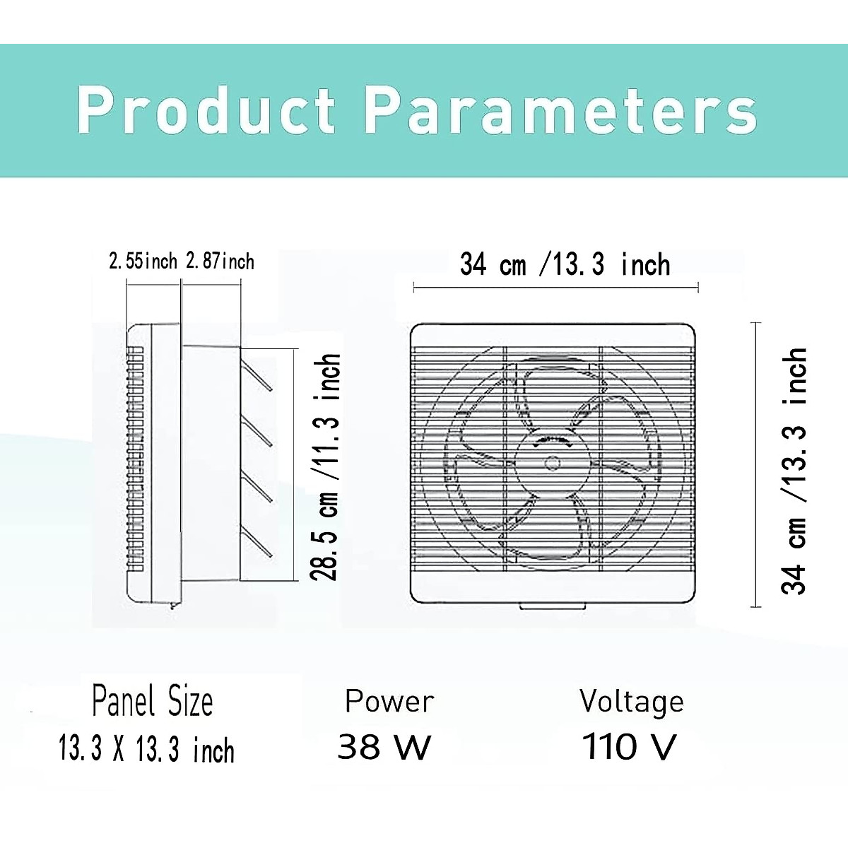 Nalle 10 Inch Window Reversible Exhaust Fan Through-wall installation Ventilation Fan Shutter Box Blower Ventilation Air Extractor for Bathroom Garage Greenhouse Panel size 13.5X13.5