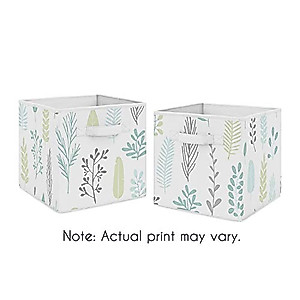 Sweet Jojo Designs Blue Tropical Leaf Foldable Fabric Storage Cube Bins Boxes Organizer Toys Kids Baby Childrens - Set of 2 - for The Turquoise Grey Green Botanical Rainforest Jungle Sloth Collection