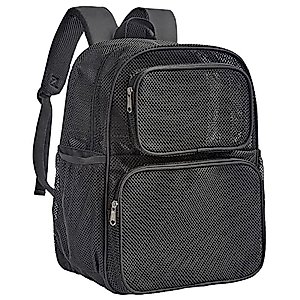 Large Mesh Backpack, Semi-transparent Student Backpack, See Through Mesh School Backpack with Bungee and Comfort Padded Straps for Travel, Swimming, Beach, Outdoor Sports