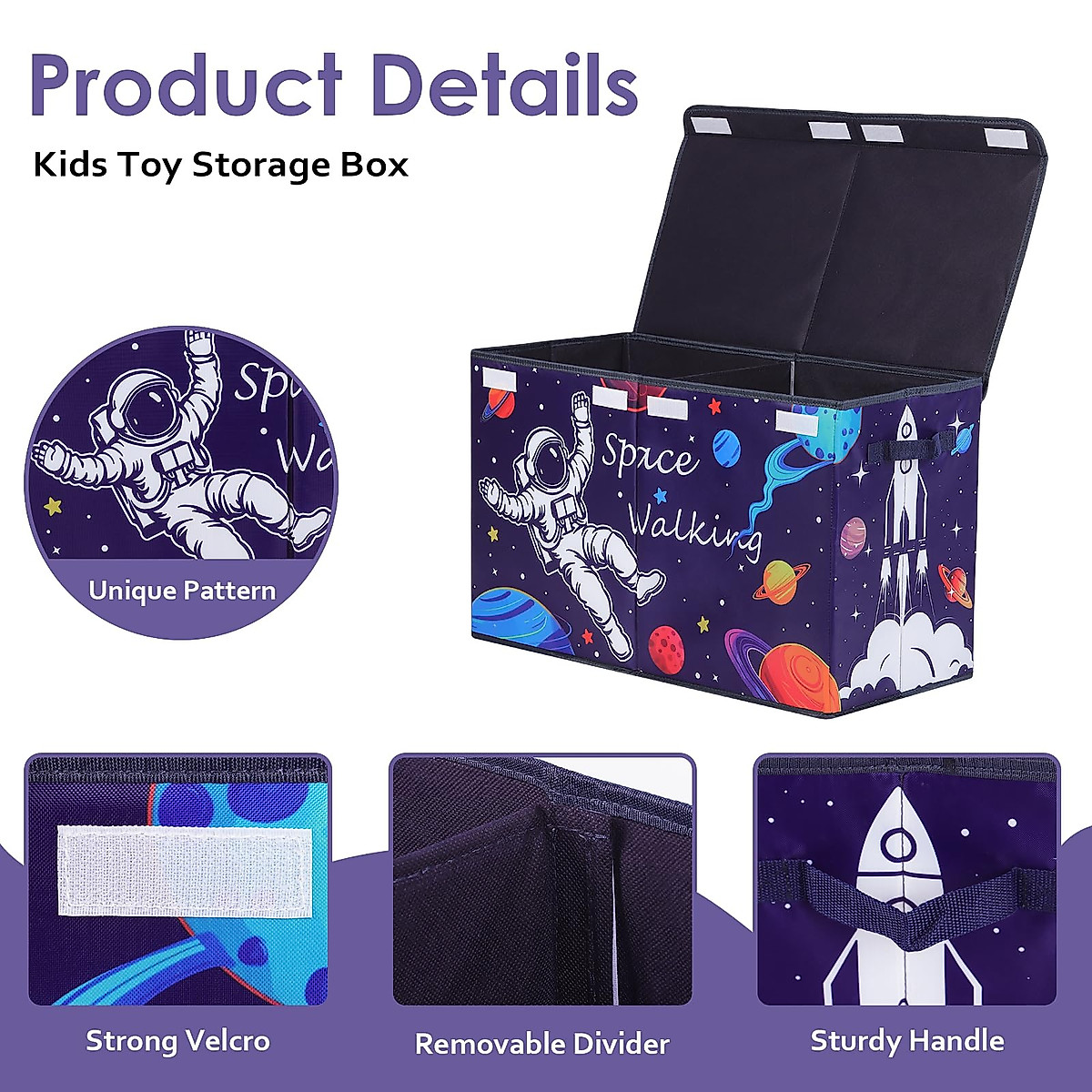 Toy Box Chest with Flip-Top Lid for Kids, Large Collapsible Oxford Toy Storage Box with Handles for Boys Girls, Waterproof Sturdy Dustproof Toy Box for Bedroom Playroom, 25.5×11.8×15.7 Inch