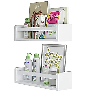 Wallniture Madrid Book Shelves for Kids Room Decor and Nursery, 17" Floating Shelves for Wall, White Bookshelf Set of 2