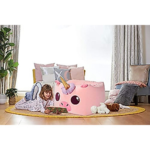 Aubliss Unicorn Stuffed Animal Storage Bean Bag Chair for Kids, Velvet Extra Soft Beanbag Chairs Cover, X-Large Stuffable Zipper Bean Bag for Organizing Plush Toys Girls Bedroom Decor, Pink