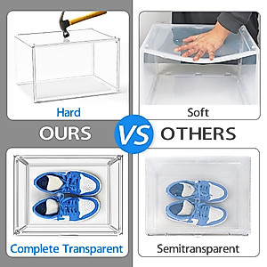 EDS FAM Shoe Boxes Crates Clear 14.1 * 10.6 * 9in Plastic Stackable Acrylic with Magnetic Door Storage for Sneakerheads Boot Display Case