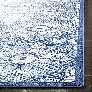 SAFAVIEH Brentwood Collection 8' x 10' Navy / Cream BNT862N Floral Distressed Non-Shedding Living Room Bedroom Dining Home Office Area Rug