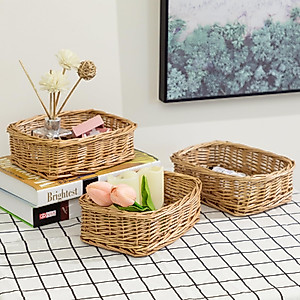 LOHASBEE Wicker Basket, Small Willow Rectangular Handmade Wicker Storage Basket for Organizing, Bathroom, Toilet, Organizer, Sundries- 3 Packs