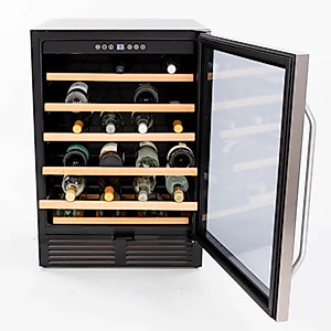 Avanti WCR506SS WCR506 Wine Cooler, 50 Bottle Capacity, in Stainless Steel with Wood Accent Shelving, Black