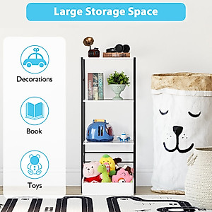 LING RUI 4-Tier Tall Bookcase,Narrow Bookshelf for Small Space,Wood and Metal Book Shelf Storage Organizer for Home Office,Living Room,Entryway,Industrial