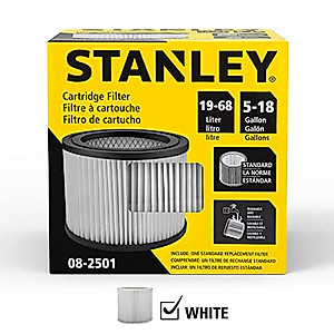 Stanley 08-2501 Cartridge Filter, Fit for Most 5 -18 Gallon Wet/Dry Vacuum Cleaners, Compatible with SL18115, SL18115P, SL18116, SL18116P, SL18191P, SL18199P, SL18117, SL18701P-10A, SL18410P-5A