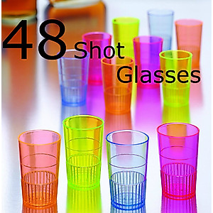 zappy 48 1.5 oz Straight Wall Shooter Hard Disposable Plastic Shot Glasses Party Bar Glasses Wedding Cups Wine Glass Cocktail Champagne Martini Neon Party Cups Colored Drinking Glasses Shooter Glass
