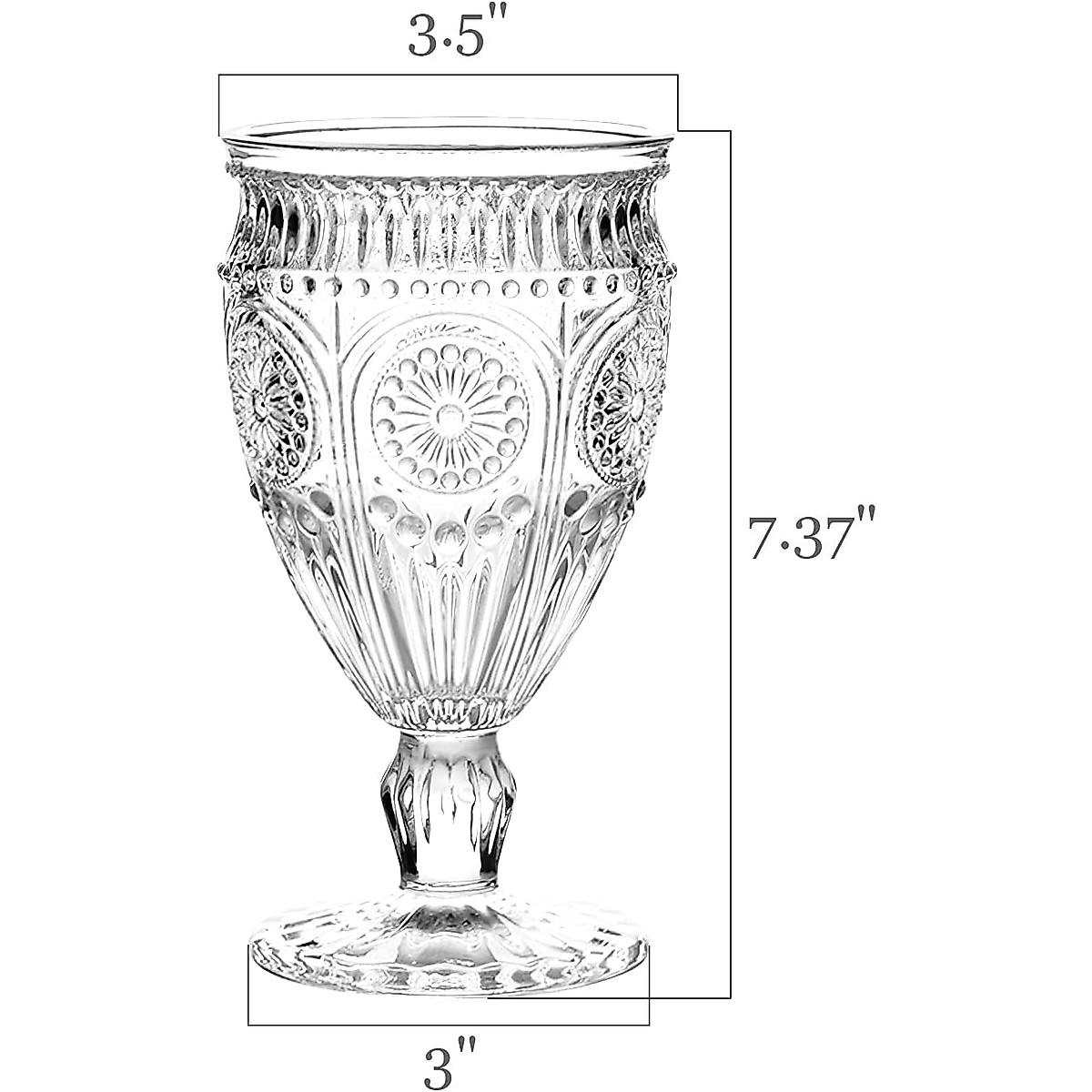 Kingrol 6 Pack Wine Glasses Goblets, 10 oz Vintage Water Glasses, Romantic Mixed Drink Glasses for Party, Daily Use