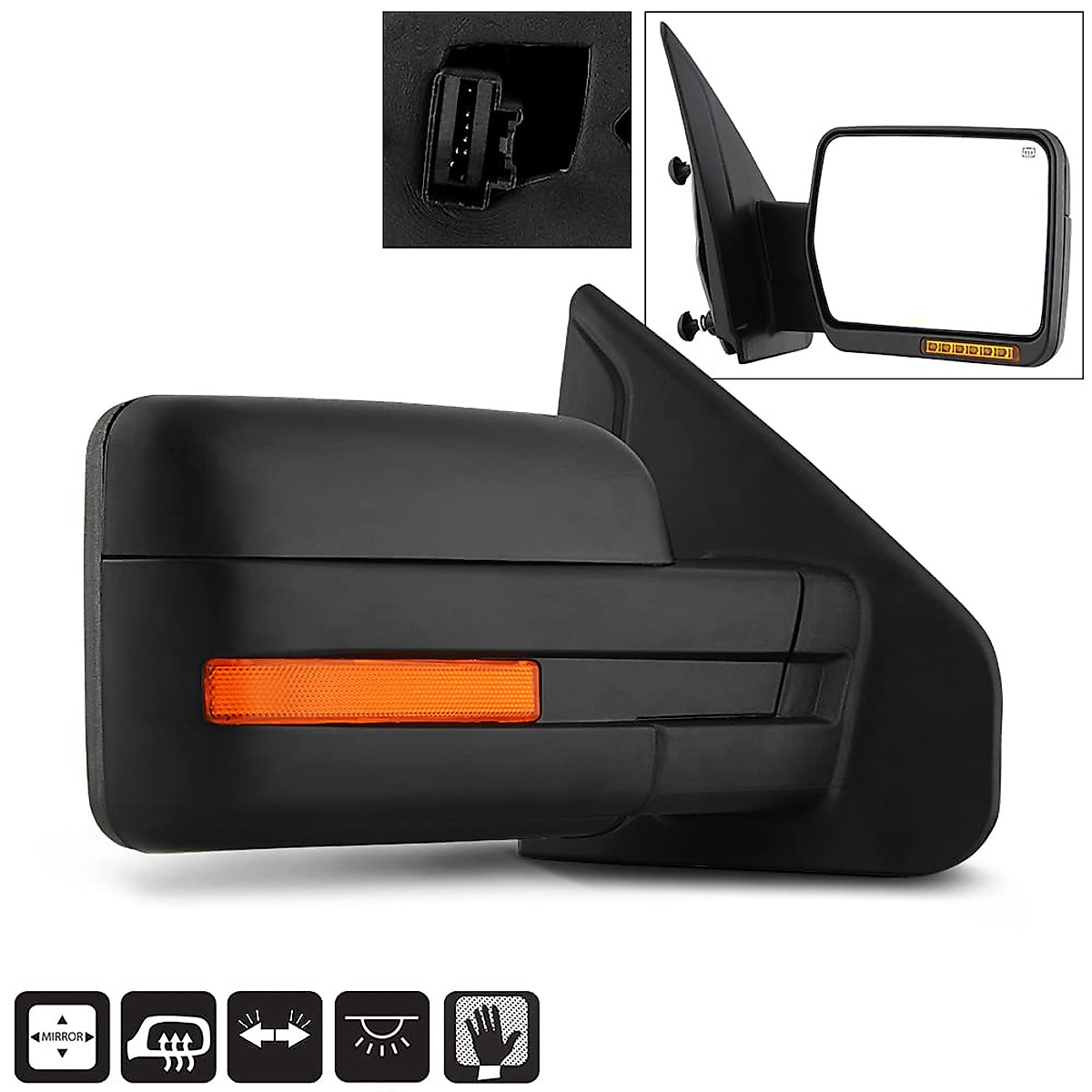 ACANII - Power Heat LED Signal Puddle View Mirror Passenger Side Original Style For 2007-2014 Ford F150 PickUp Right