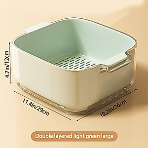 8.2 QT Fruit Strainer Colander Bowl Set, Kitchen Nesting Vegetable Fruit Washing Soaking Basket, 2 in 1 Large Plastic Food Storage Container Basin for Pasta Salad Berry Drain BPA Free, Light Green