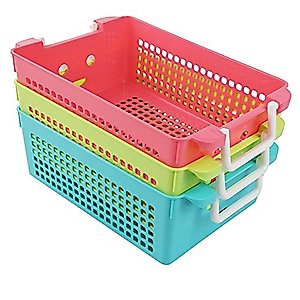Ggbin Plastic Storage Basket with Handles, Set of 3, 12"L x 8"W x 4"H