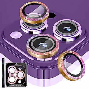 LRONFIEE for iPhone 14 Pro and iPhone 14 Pro Max Camera Lens Protector Aluminium Alloy Tempered Glass Camera Cover for iPhone 14 Pro Max 6.7"/ 14 Pro 6.1" (1 Set) CD Texture Gold