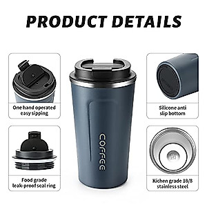 MUCR Vacuum Travel Mug 18oz, Double Wall Stainless Steel Insulated Coffee Cups with Snap Lid, Vacuum Cup for Coffee,Tea and Soda, Blue