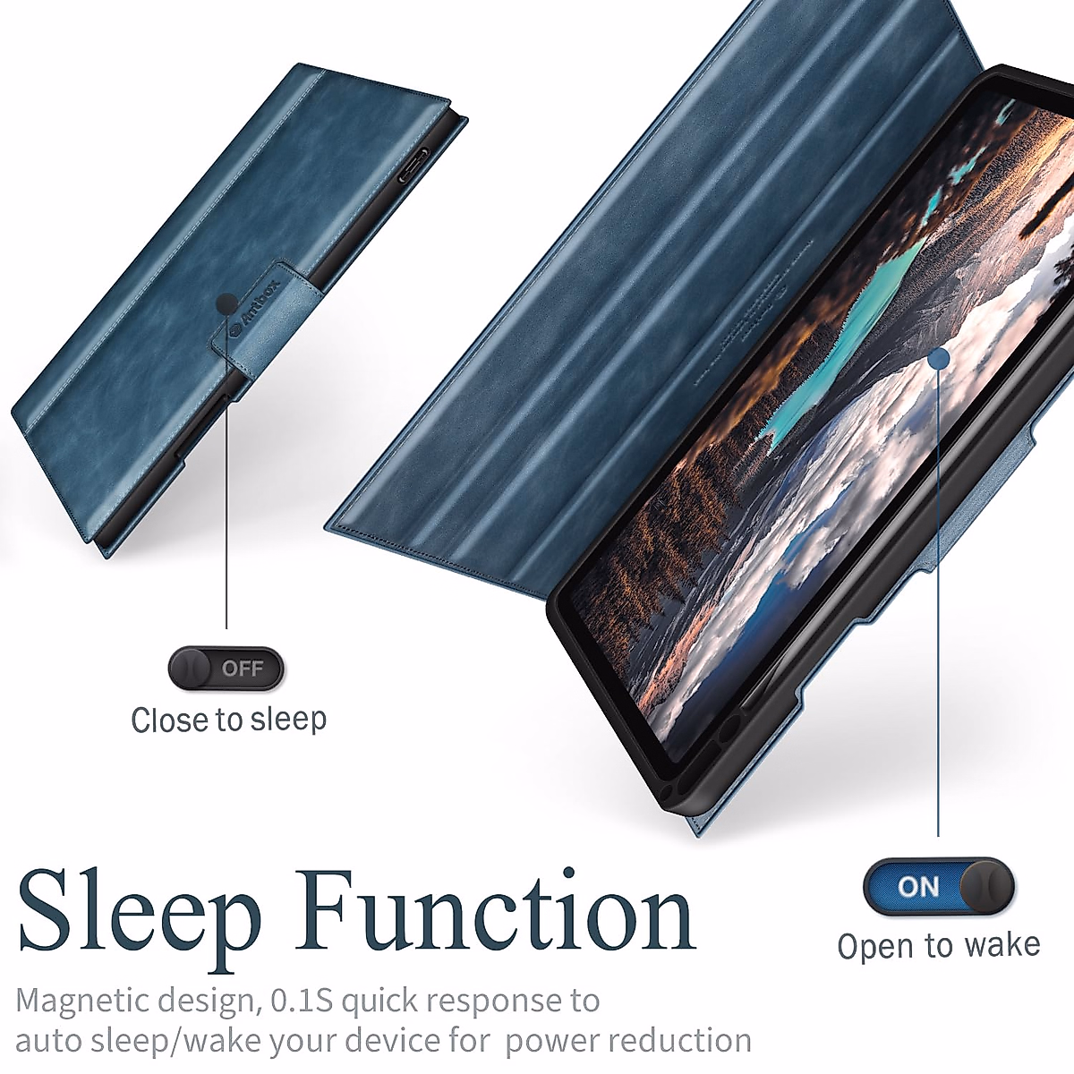 Antbox Case for iPad Pro 11 Inch 4th (2022)/3rd/2nd/1st Generation with Built-in Pencil Holder Auto Sleep/Wake Function PU Leather iPad Pro 11 Cover (Blue)