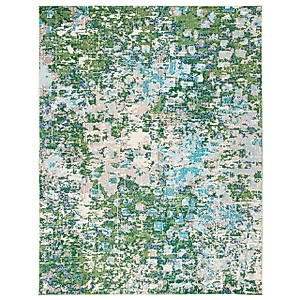 SAFAVIEH Madison Collection Area Rug - 9' x 12', Green & Turquoise, Boho Abstract Distressed Design, Non-Shedding & Easy Care, Ideal for High Traffic Areas in Living Room, Bedroom (MAD425Y)