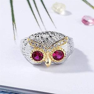 Jeulia 2 Carat Owl Rings for Women Round Cut Feather Engagement Ring 925 Sterling Silver Wedding Rings with Ruby Owl Eye CZ Solitaire Promise Anniversary Rings with Jewelry Gift Box (9)