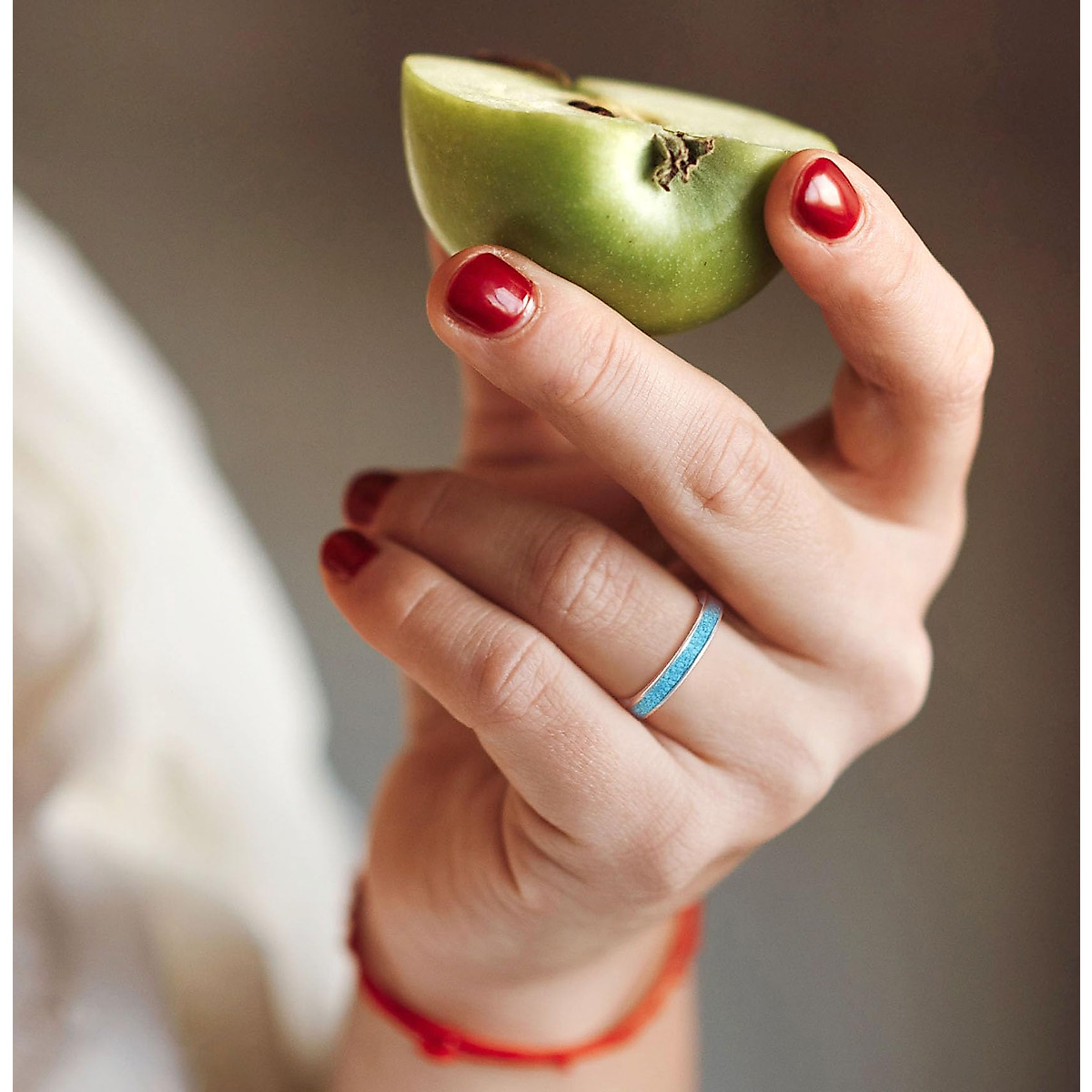 TIGRADE 3MM Titanium Ring Blue Turquoise Engagement Wedding Band for Woman Size 3-13, Silver, Size 7.5