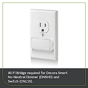 Leviton DN6HD-2RW Decora Smart No-Neutral 600W Dimmer, Requires MLWSB Wi-Fi Bridge to Work with My Leviton, Alexa, Hey Google, HomeKit/Siri, White