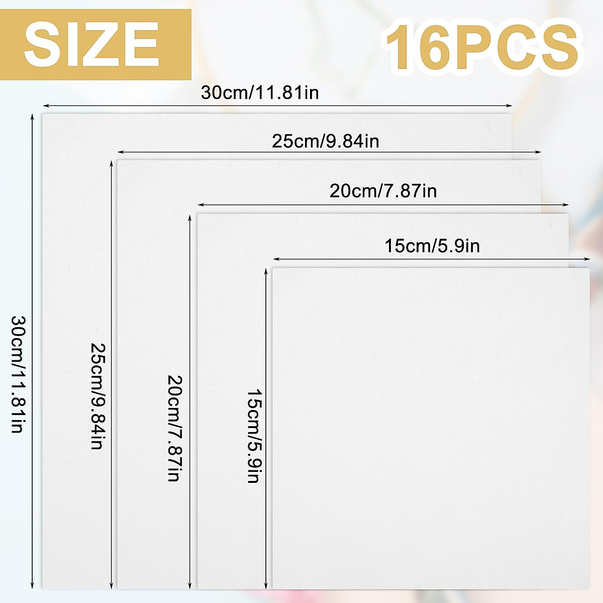 16 Pcs Embroidery Cloth Fabric Precut Embroidery Cloth Squares White Natural Cotton Embroidery Fabric 4 Sizes Embroidery Fabric Square Cross Stitch Fabric for Embroidery Craft Garment(5.9 to 11.8inch)