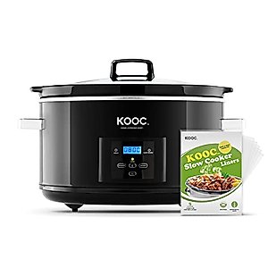 KOOC 8.5-Quart Programmable Slow Cooker, Larger than 8 Quart, More Practical than 10 Quart, with Digital Countdown Timer, Free Liners Included for Easy Clean-up, Upgraded Ceramic pot, Adjustable Temp, Nutrient Loss Reduction, Black, Oval…