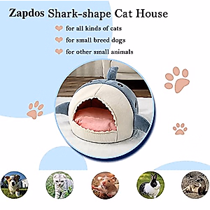 Shark Shape Cat Cave Bed with Thick Cushion, Kitten Cat Soft Warm House for Indoor Cats Anti-Slip Bottom, Cat Tent with Removable Washable Cushioned Pillow, Cat Hut Sleeping Bag Small Dog Bed - XL